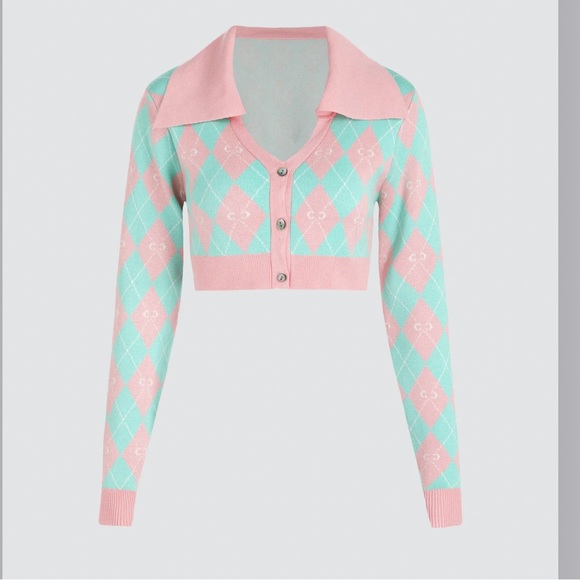 Cider | Sweaters | Cider Diamond Pattern Cropped Button Up Cardigan ...